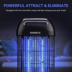 AMUFER Bug Zapper Indoor, Electric Mosquito Zapper Fly Zapper, Bug Mosquito Fly Insect Traps Killer and Repellent for Home, Garden, Patio, 3600V High Voltage 16W Power, 1-Piece Replacement Bulb