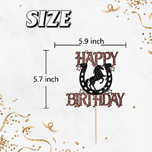 Helewilk Horseshoe & Horse Happy Birthday Cake Topper, Horse Racing Theme Birthday Party Decoration for Boys Girls Men Women, Kids Birthday Party Decoration Supplies