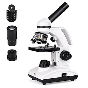 40X-1000X Microscopes for Students Kids Adults, Cordless Biological Compound Monocular Microscopes with Microscope Slides Set, Phone Adapter, Dual LED Illumination Power Optical Glass Lenses
