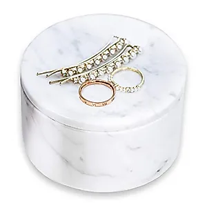JIMEI Marble Jewelry Box Organizer One-Tier Resin Storage Container with Removable Lid for Ring Necklace Bracelet Earrings, Rings and Accessories (Single-layer)