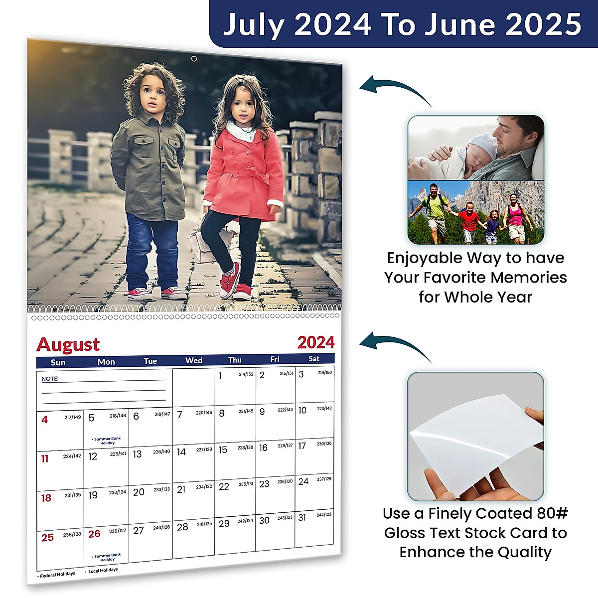 Custom Photo Wall Calendar 2024-2025 for Home & Office - Print 13 Memories & Make Your Own Personalized Calendar from July 2024 to June 2025 - Gift