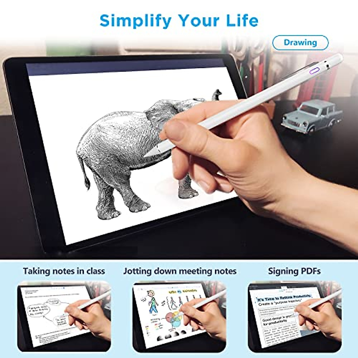 LAOZHOU Stylus Pen for iPad,Pencil for iPad Pro 12.9/11/10.5/9.7 Inch Air 4/3/2/1 iPad 9/8/7/6/5/4/3/2 Mini 6/5/4/3/2/1 Generation Alternative Drawing Writing Digital,White,BUTENY-Stylus-White