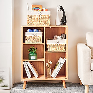 QH & Garden Hand-Woven Water Hyacinth Storage Baskets for Organizing,Decorative Square Wicker Basket with Detachable Liner,Natural Seagrass Woven Organizer Baskets for Shelves(set of 3)