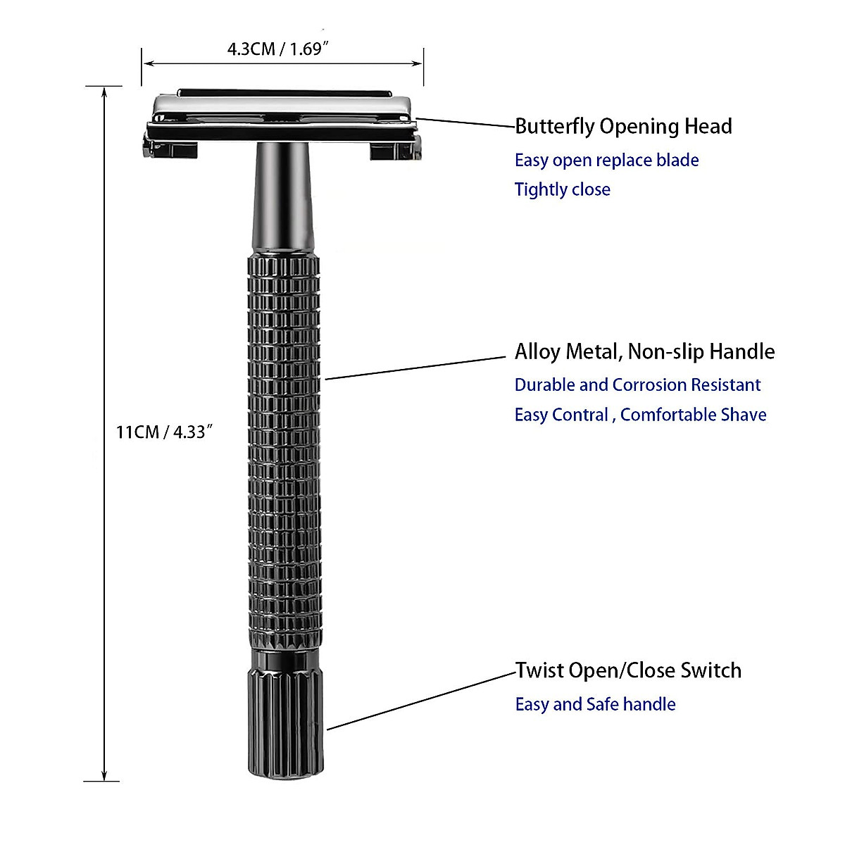 Double Edge Safety Razor Kit with Blades, Butterfly Safety Razor For Men Women, Metal Single One Blade Razor Fits All Double Edge Blade, Safe Quick to Change Blade, Eco Friendly DE Razor