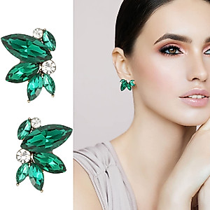 Green Rhinestone Earring Sparkly Faux Crystal Stud Earrings for Women Wedding Prom Party