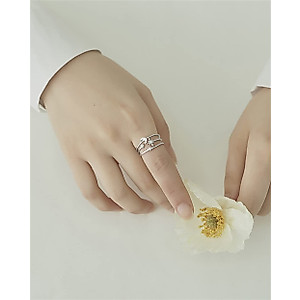 CZ Crescent Moon Star Multi Layered Small Open Rings for Women Girls Shiny Cubic Zirconia Stacking Statement Promise Finger Knuckle Pinky Rings for Wife Girlfriend Anniversary Bff Birthday Xmas