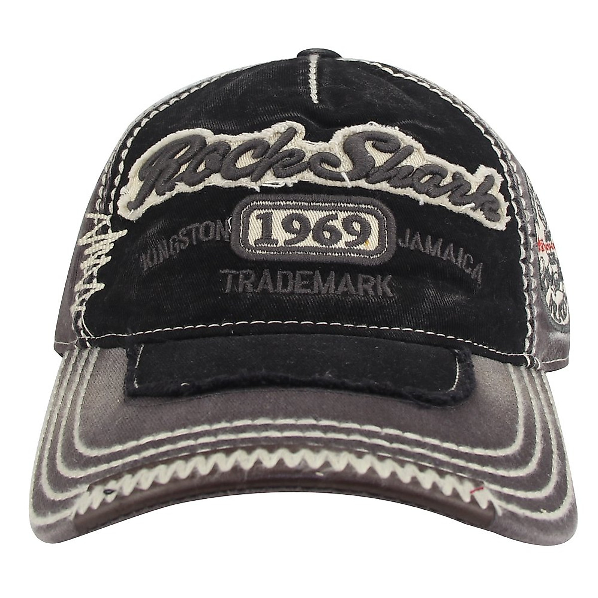 MINAKOLIFE Rock Shark Kingston 1969 Jamaica Distressed Vintage Trucker Baseball Cap Hat (Black)