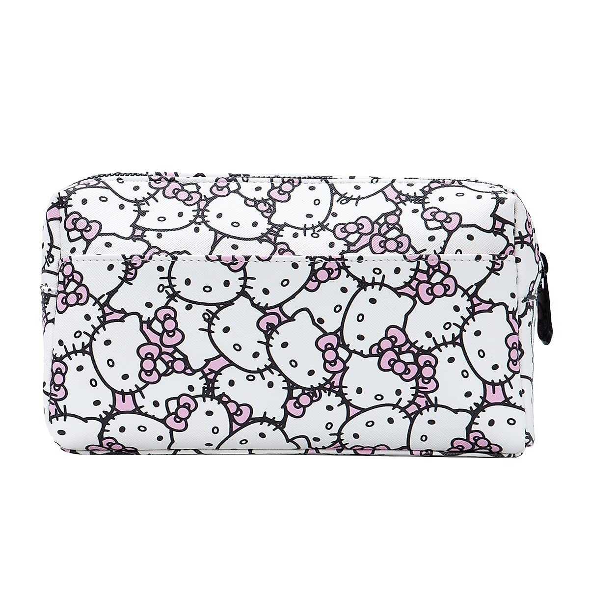 Impressions Vanity Hello Kitty Cosmetic Pouch with Waterproof Faux Leather, Zippered Bag For Travel Size Toiletries, Makeup Bag Organizer With Inside Pocket With Extra Slip Pocket (White/Pink)