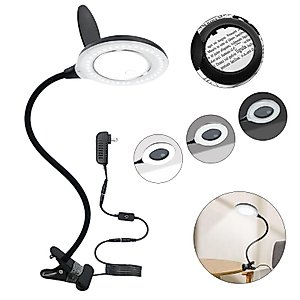 LED Magnifying Lamp with Light, 10X Desk Magnifying Glass with Lamp and Stand,Lighted Hands Free Flexible Gooseneck Professional Cool Light Lamp for Craft,Reading, Seniors,
