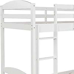 STP-Y Twin Over Twin Bunk Bed with 2 Ladders, Twin L-Shaped Bunk Bed and Loft Bed with Full-Length Guardrail, 3 Solid Wooded Bed Frames for Kids (White)