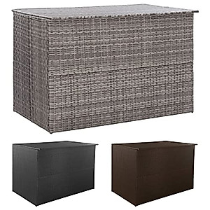 vidaXL Patio Storage Box Poly Rattan Outdoor Garden Home Furniture Blanket Box Pillow Chest Patio Furniture Storage Case Durable Brown