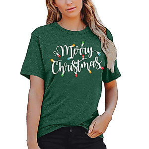 MAIHUN Christmas Shirts Womens Merry Christmas Shirt Xmas Holiday Tshirt Christmas Lights Tee Green