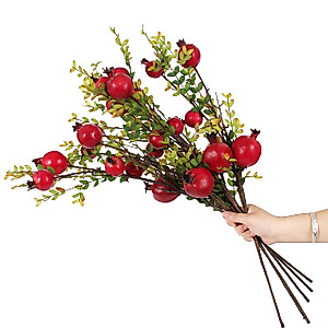 JD ARTIFICIAL PLANTS 3PCS 26 Inch Artificial Pomegranate Branches Fake Greenery Plants Twig Picks for Home Décor Office Restaurant Wedding Garden Patio Shop Window Photography Props(Red Color)