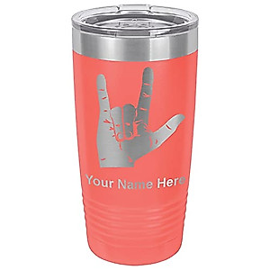 LaserGram 20oz Vacuum Insulated Tumbler Mug, Sign Language I Love You, Personalized Engraving Included (Coral)