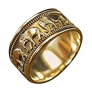 Fashion Jewelry Elephant Engraved Ring for Women Men Engagement Wedding Band Cocktail Party Ring Vintage Boho Band Rose Gold White Purple