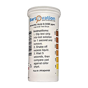 Peracetic Acid Test Strips, Extra High-Level, 0-3000 ppm [Vial of 50 Strips]