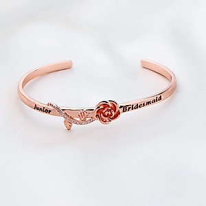 CENWA Junior Bridesmaid Bracelet Junior Bridesmaid Gift Bridesmaid Proposal Gift Junior Bridesmaid Rose Flower Cuff Bracelet (Junior Bridesmaid Br RG)