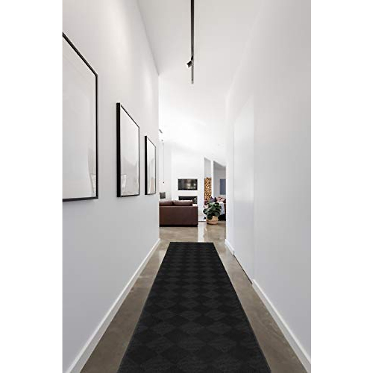Garland Rug Diamond Solid Black 3' x 8' Soft, Non Slip Area Rug- Ideal for Living Rooms & Hallways, Stylish & Durable for High-Traffic Areas