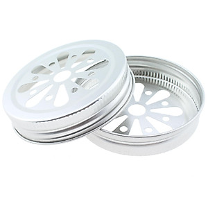 TAODAN 8pcs Mason Can Jar Lids Regular Mouth Jar with Flower Canning Lids Rustproof Daisy Cut with Straw Hole for Mason, Ball, Canning Jar