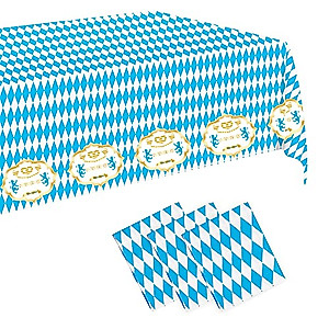 UOMNICUE Oktoberfest Tablecloth, 3Pcs Oktoberfest Disposable Table Cloth with Gold Oktoberfest Welcome Print Oktoberfest Waterproof Tablecover Banner for Oktoberfest Party Decorations 108 X 54 Inch