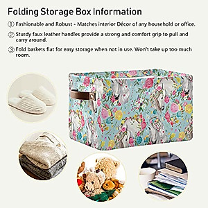 Large Storage Basket Horse and Flower Foldable Storage Box Organizer Bins with Handles for Bedroom Home Office