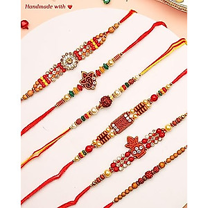 IndoTribe Rakhi for Brother - Set of 12, Rakhi for Brother and Bhabhi | Lumba Rakhi For Brother with Gift Set | Rakhi with Roli Chawal, Card | Brother Bhaiya Bhabhi Rakhi | Raksha Bandhan Rakhi