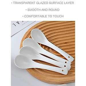 ACANDYL Asian Soup Spoon 6.75 inch Chinese Soup Spoons Ceramic Spoon Easy to Hold Non-slip Bottom for Pho Miso Wonton Ramen Dumpling Noodle Bright White Set of 12