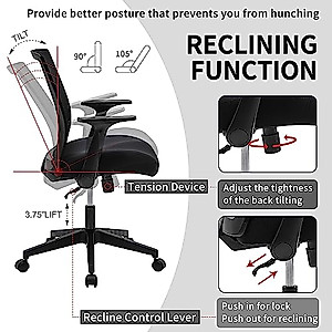 H HAILIBO Office Chair, Mesh Back Desk Chair, Flip-up Arms, Ergonomic, Black