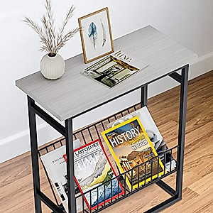 Unglehome End Table, Narrow Nightstand, Skinny Bedside Tables, Small Side Table for Small Spaces with Magazine Holder Rustic Slim Little Thin Table for Living Room, Bedroom, Sofa-Light Grey