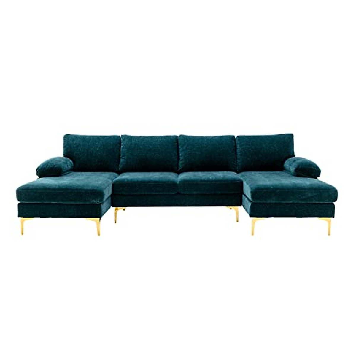 JINS&VICO Sectional Sofa, Modern U-Shaped Upholstered Accent Sofa Couch with Padded Seat and Metal Feet, Comfy Leisure Lounge Sofa for Living Room Bedroom Office, Teal Blue