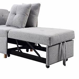 Sofa Bed, 4 in 1 Multi-Function Sofa Bed, Folding Ottoman with 2 Pillows, Linen Convertible Chair Adjustable Backrest, Sofa Bed Sleeper Chair Modern Sleeper Sofa Bed for Living Room, Small Apartment L