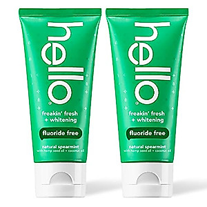 Hello Freakin Fresh Whitening Toothpaste, Fluoride Free Hemp Toothpaste with Farm Grown Mint and Coconut Oil, Vegan, No Peroxide, No Fluoride, No Dyes, Gluten Free, BPA Free, 2 Pack, 4 OZ Tubes