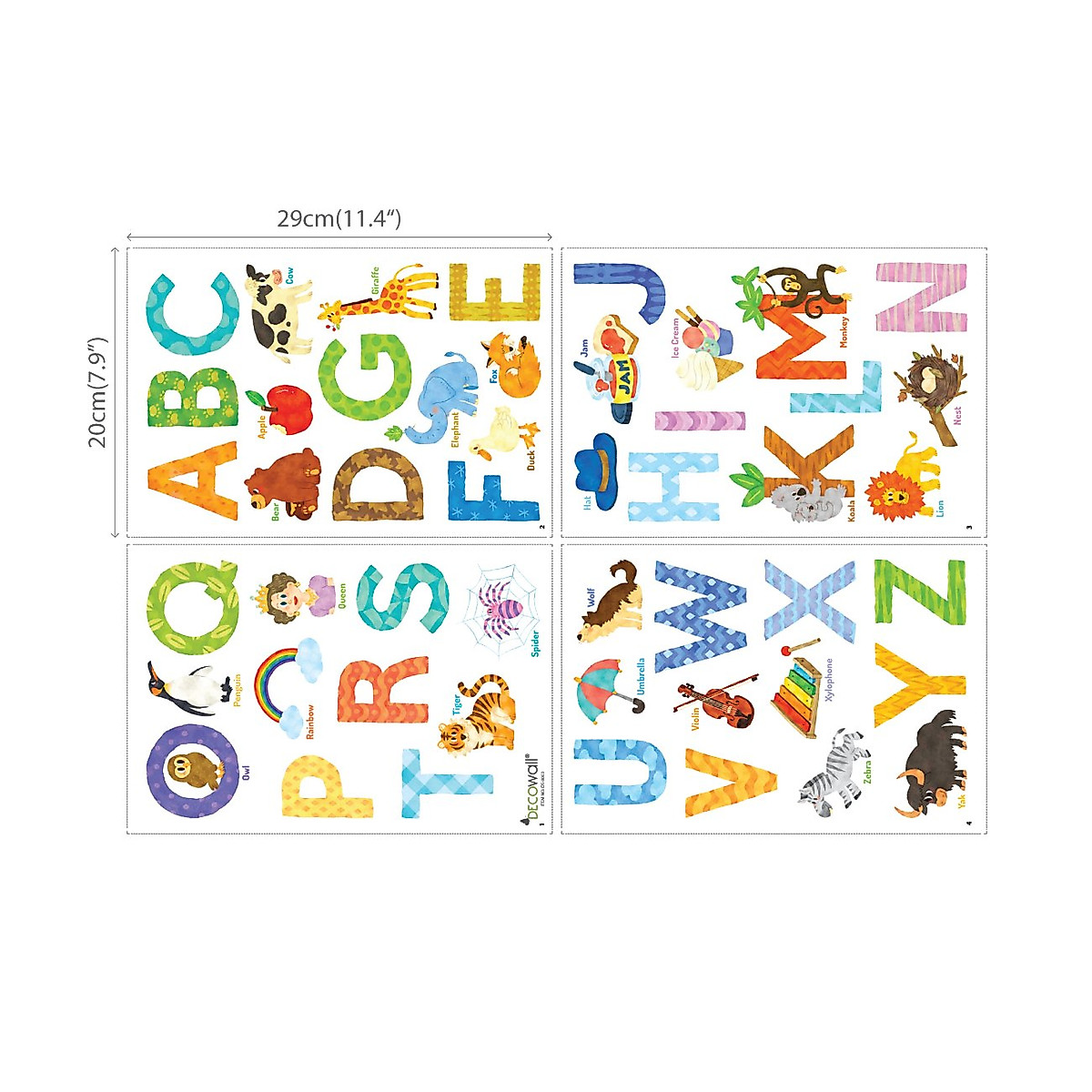 DECOWALL DS-8003 Watercolour Animal Alphabet Kids Wall Stickers Wall Decals Peel and Stick Removable Wall Stickers for Kids Nursery Bedroom Living Room (Small) d?cor