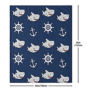 YRAQLVU Shark Throw Blanket Cute Baby Blankets for Couch Crib, Warm Flannel Fleece Shark Blanket for Unisex Adult Boys Girls Fish Gifts Ultra-Soft Lightweight Anchor Cozy Blanket, 40x50 Inches