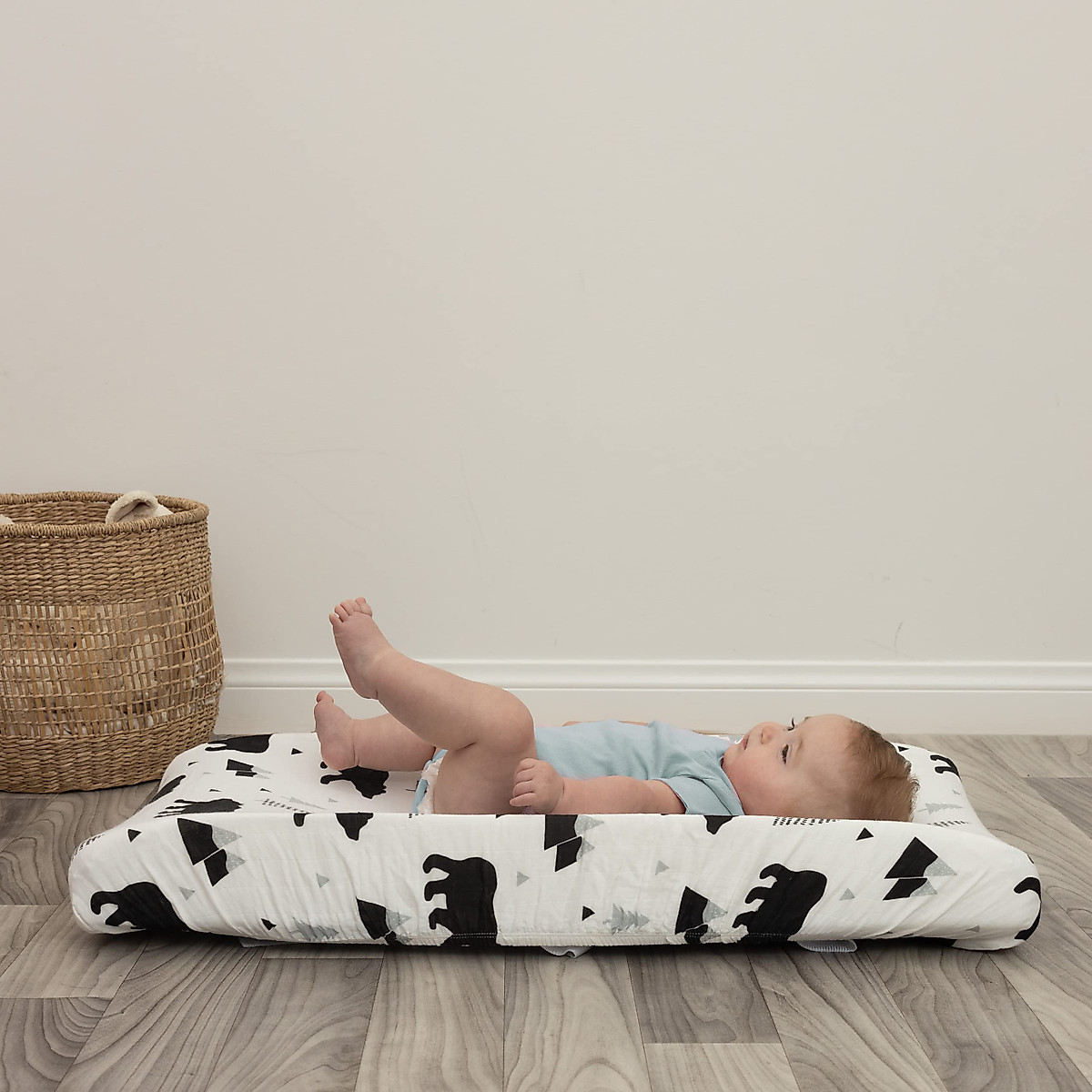 Organic Baby Changing Pad Cover - Muslin Fitted Changing Pad Cover for Boys - Soft and Breathable, Baby Bear Woodland, 16”x32”