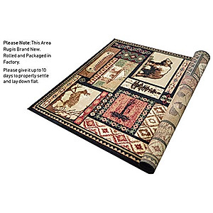 HR Cabin 906 Nature and Animals Area Rug 5'2" x 7'2" Contemporary Geometric Design Fish/Moose/Bear/Lodge