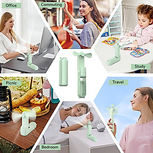 HZSK Joylifetech Handheld Mini Fan, Portable Foldable Fan with Power Bank, USB Rechargeable Small Pocket Fan, Battery Operated Personal Fan with 3 Speeds for Women Outdoor Travel (Green)