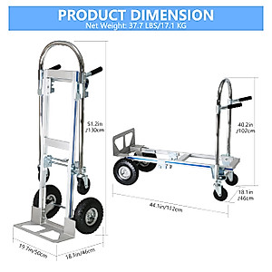 Aluminum Convertible Hand Truck, 2 in 1 Folding Dolly 800 LBS Capacity Heavy Duty Industrial Platform Cart Collapsible Truck for Transport & Moving in Warehouse, Home, Supermarket
