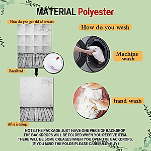 White Brick Wall Gray Wooden Floor Photography Backdrop 5X7FT Polyester Baby Cake Smash Birthday Party Background Newborn Portrait Photo Background Shoot Props Supplies