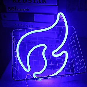 QiaoFei Flame Neon Sign Lights Hanging Decorative Neon Light USB or Battery Operated for Home Bedroom Bar Restaurant Christmas Birthday Party Gift LED Art Wall Decoration Light-Blue