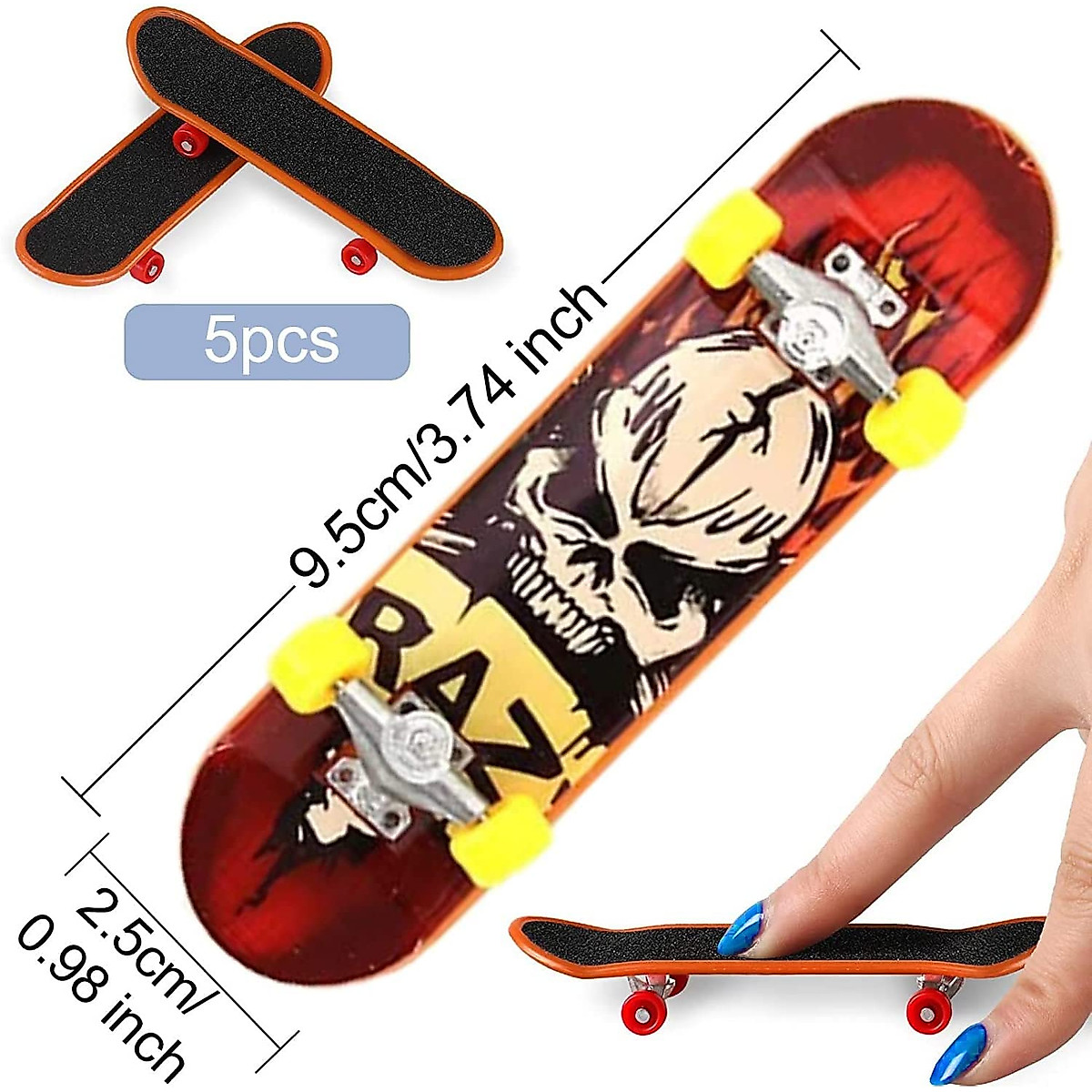 Alminionary 5pcs Finger Skateboards for Kids, Mini Skateboard Starter Kit for Finger Skater Party Supplies Props Decor Novelty Toy Gift for Kids