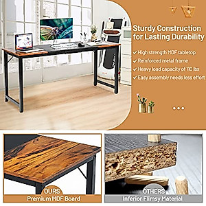Tangkula 63 Inch Large Home Office Computer Desk, Modern Splice Study Writing Desk w/Heavy Duty Steel Frame, Spacious Conference Desk, Industrial Computer Table Workstation, Easy Assemble