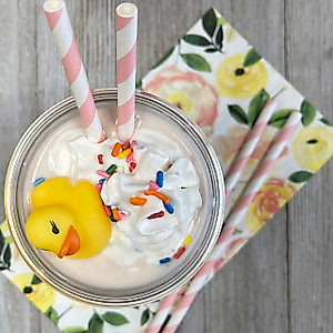 Light Pink and Silver Paper Straws Stripe Polka Dot - 7.75 Inches - 100 Pack - Outside the Box Papers Brand