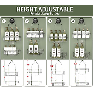 WXCGX Hanging Shower Caddy Over Shower Head Organizer: Height Adjustable Large Bathroom Storage Shelf with Soap Holder - Stainless Rustproof Shower Rack Basket with Hooks for Sponge Razor - Silver