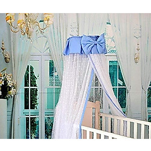 RuiHome Dome Style Hanging Baby Mosquito Net Nursery Bed Canopy with Blue Bowknot Decor, Netting with Holder Stand