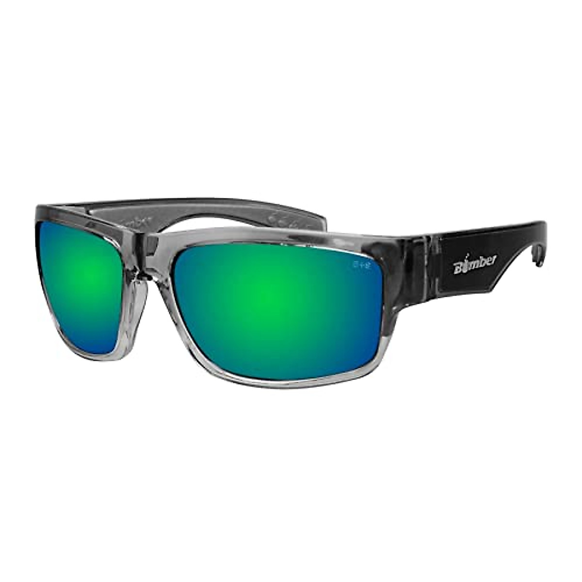 BOMBER Mens Safety Sunglasses, 2 Tone Crystal Frame with Green Mirrored Lens, z87 Compliant, UV Protection, Oversize Lens with Non Slip Foam Lining TR104GM