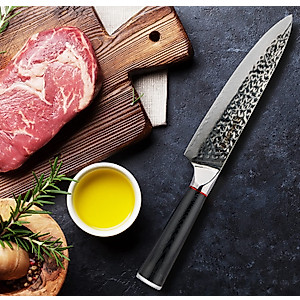 S SMAZINSTAR Chef Knife 8 inch Kitchen Knife Premium Sharp Cooking Knife HC German Stainless Steel Japanese Knife for Home Kitchen and Restaurant, Hand-Hammered, Ergonomic Handle, Gift Box