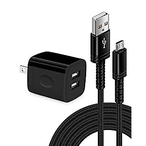 Micro USB Charger, Dual USB Port Wall Block with 6FT Android Fast Charging Cable for Kindle Fire HD 10 8 7 Kids Edition Tablet Paperwhite E-Reader, Samsung J8 J7 Pro S6 S7, Droid Cord AC Power Adapter