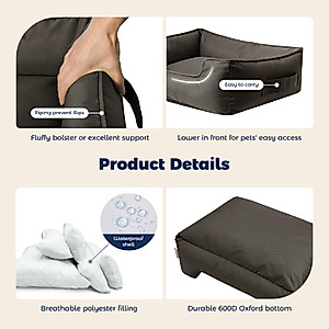 Miguel Outdoor Waterproof Cat Bed with Side, Oxford Durable Dog Bed for Small Dog Easy Clean, All Weather Rectangle Medium Pet Bed Bolster Tough Puppy Bed Scratch Resistant Removable Cover, 25 inches