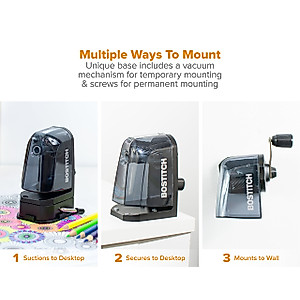 Bostitch Office Multi-Mount Manual Pencil Sharpener, Vacuum Mount or Screw Mount, Black (MPS2-BLK)
